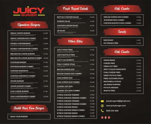 Combo Kitchen at Juicy Burger menu in Bakersfield, California, USA