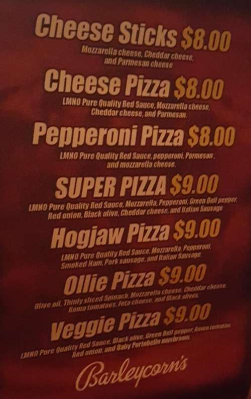John Barleycorn's menu in Wichita, Kansas, USA