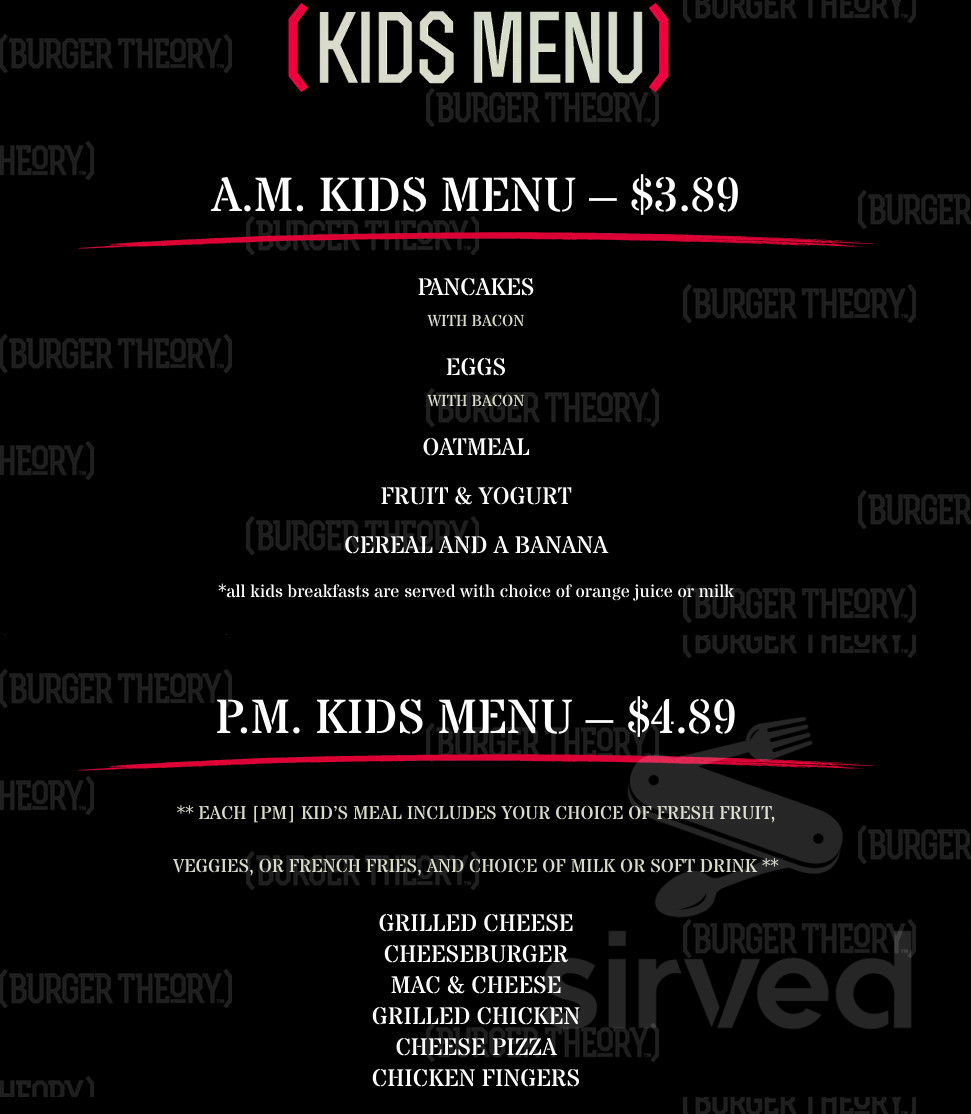 The Burger Place menu in Anaheim, California, USA