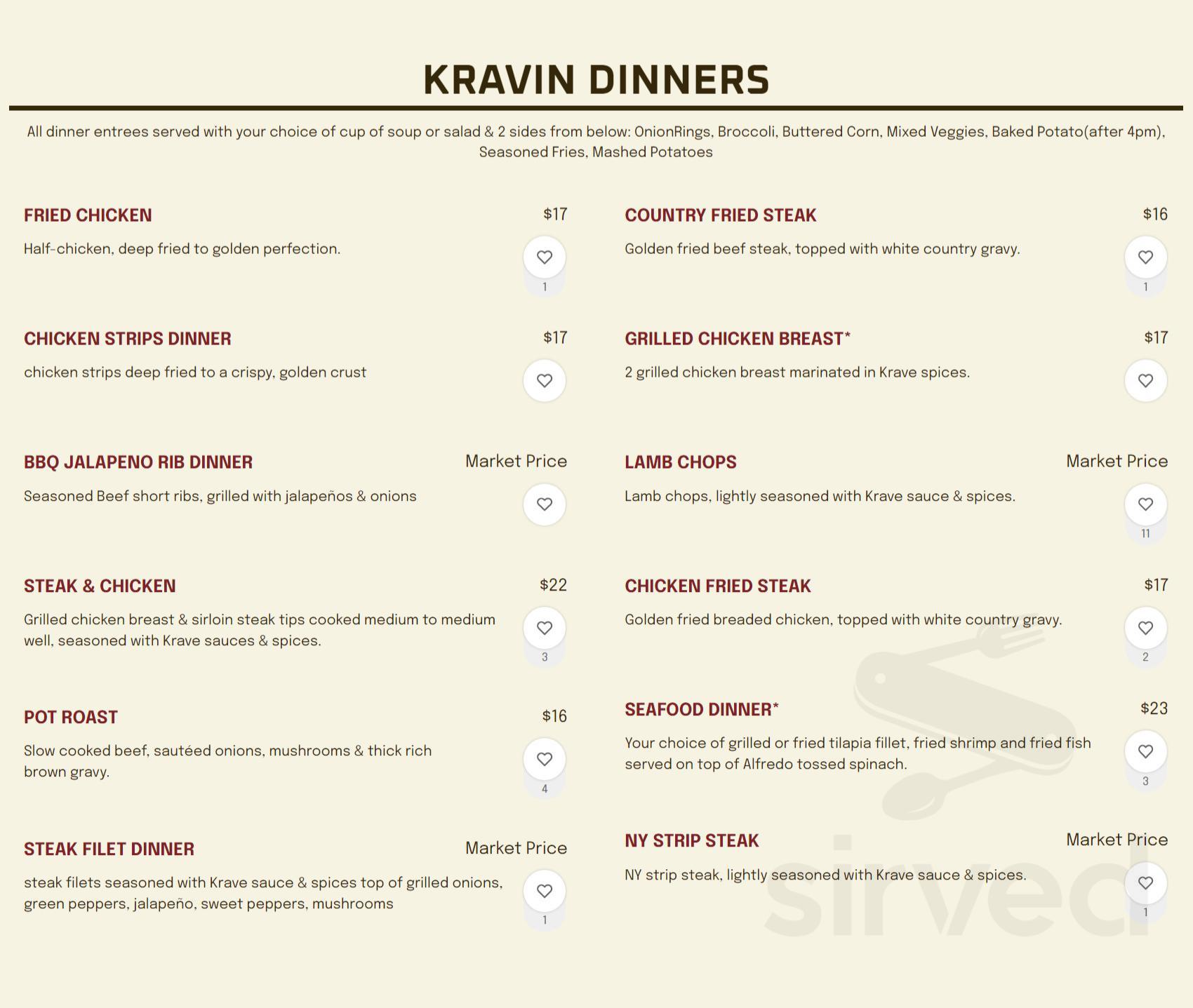 Krave Restaurant menu in Bridgeview, Illinois, USA