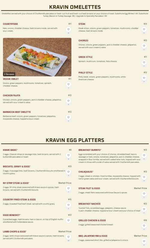 Krave Restaurant menu in Bridgeview, Illinois, USA