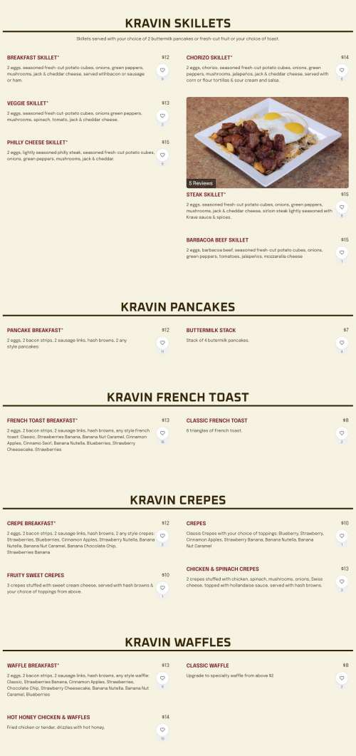 Krave Restaurant menu in Bridgeview, Illinois, USA