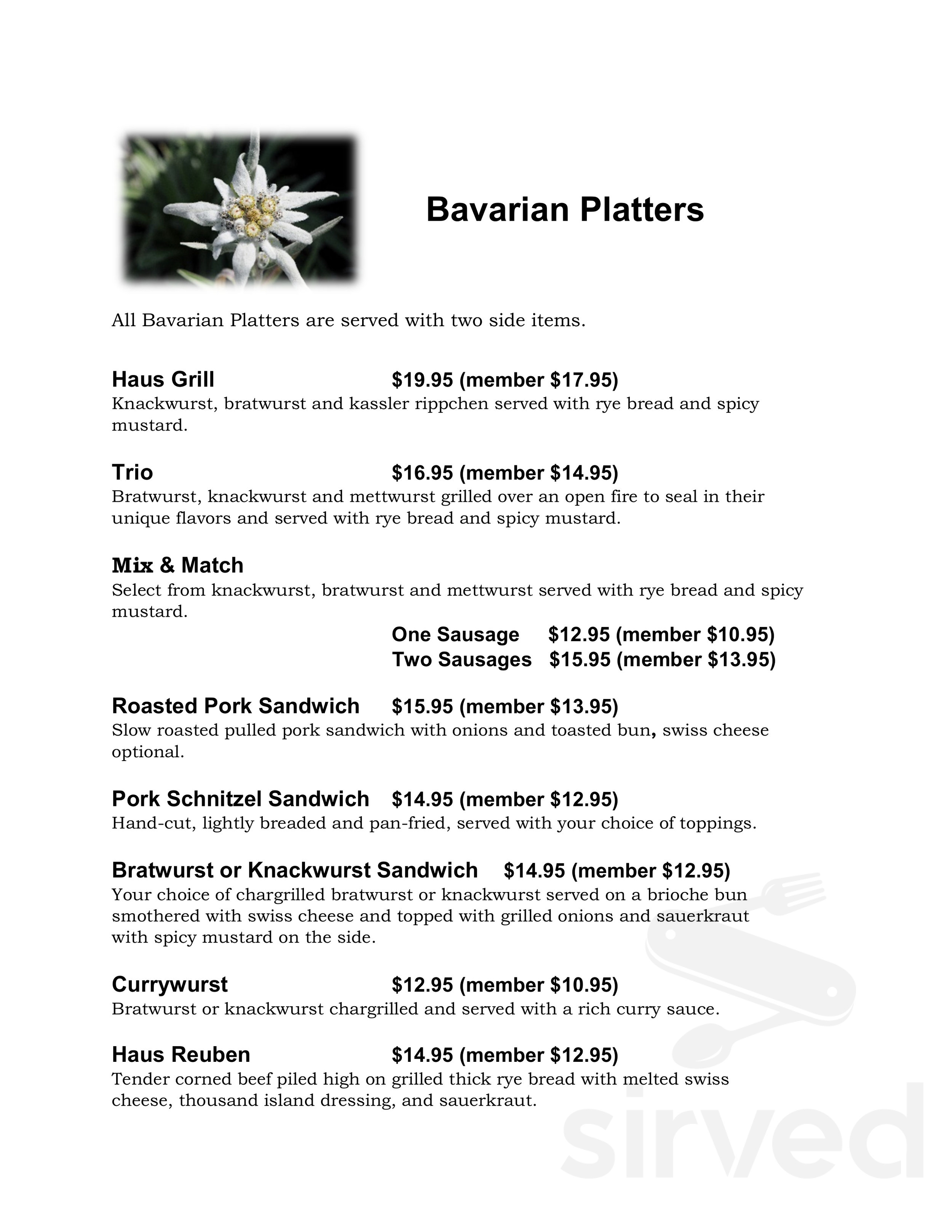 Menu - Indianapolis IN's Edelweiss Restaurant | Sirved