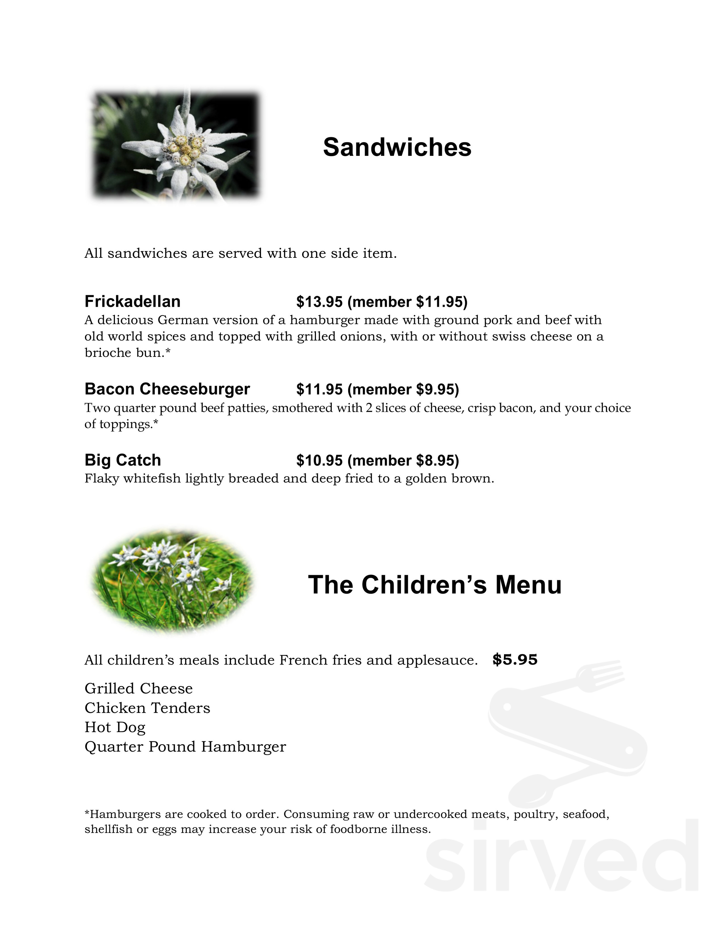 Menu - Indianapolis IN's Edelweiss Restaurant | Sirved