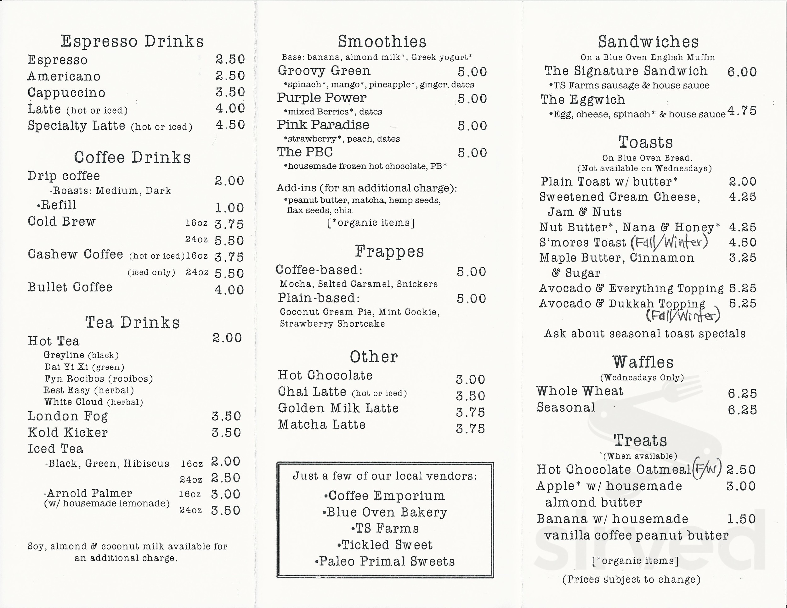 Kala Coffeehouse menu in Mason, Ohio, USA