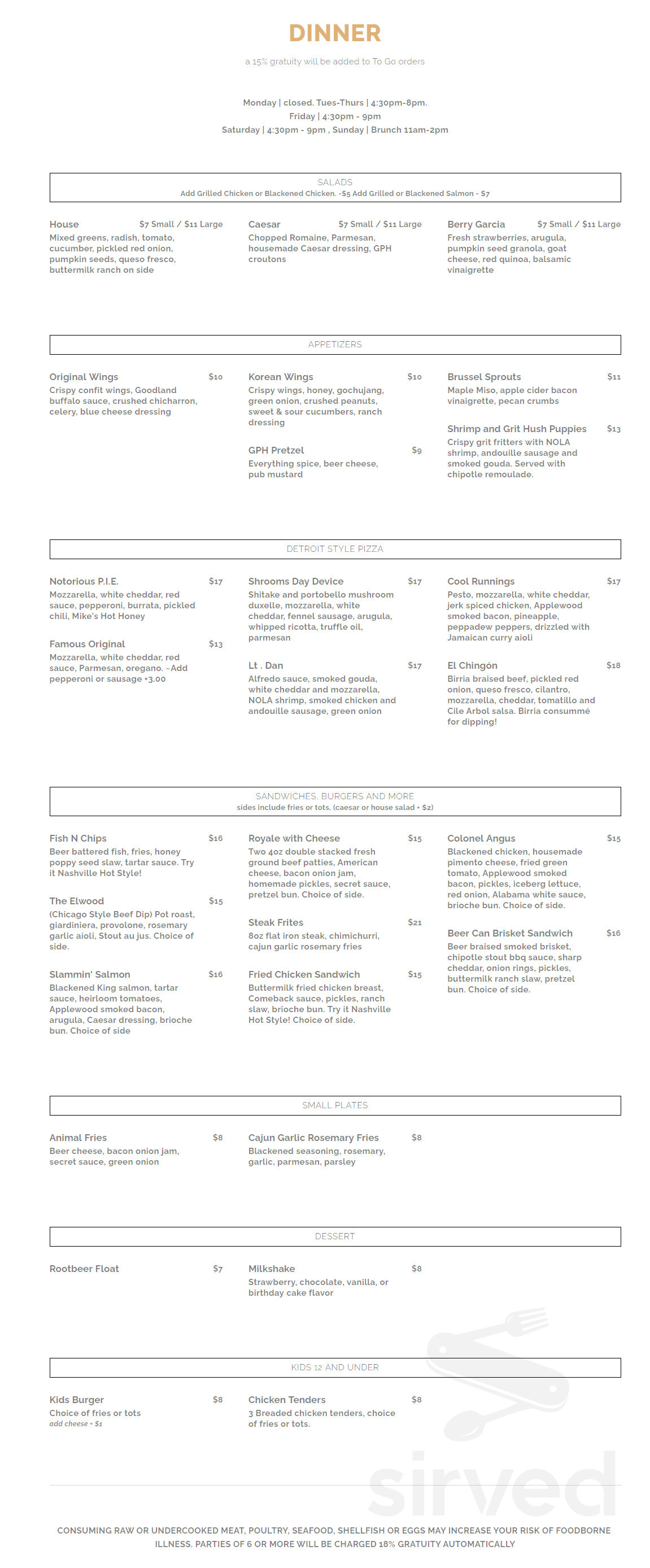 Goodland Pour House menu in Madison, Alabama, USA