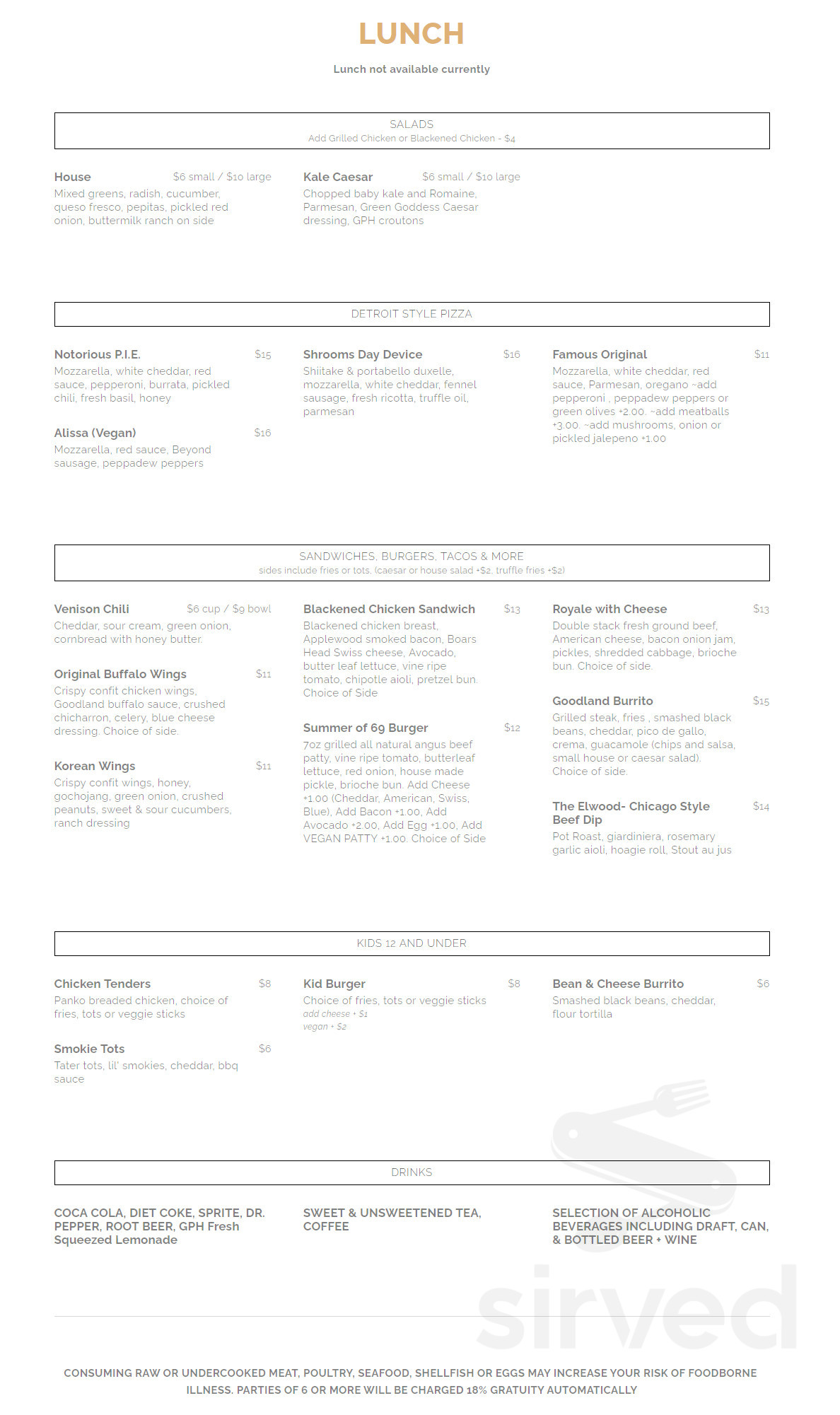 Goodland Pour House menu in Madison, Alabama, USA