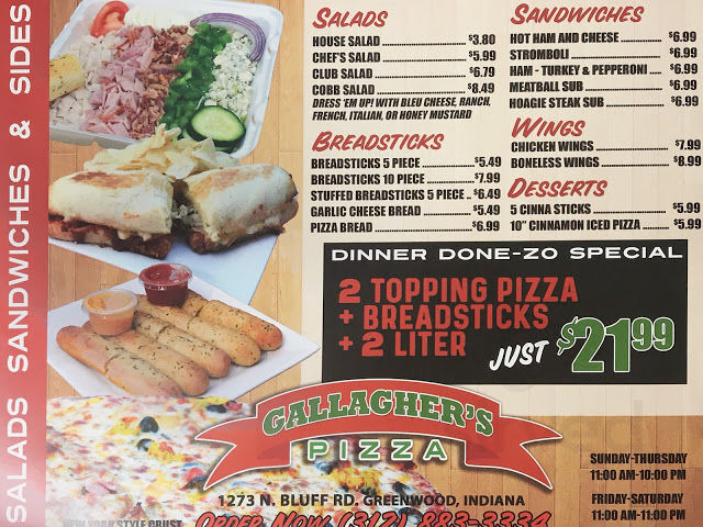 Gallagher's Pizza menu in Greenwood, Indiana, USA