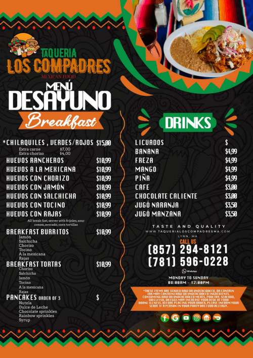 Taquería Los Compadres Mexican Food menu in Lynn, Massachusetts, USA