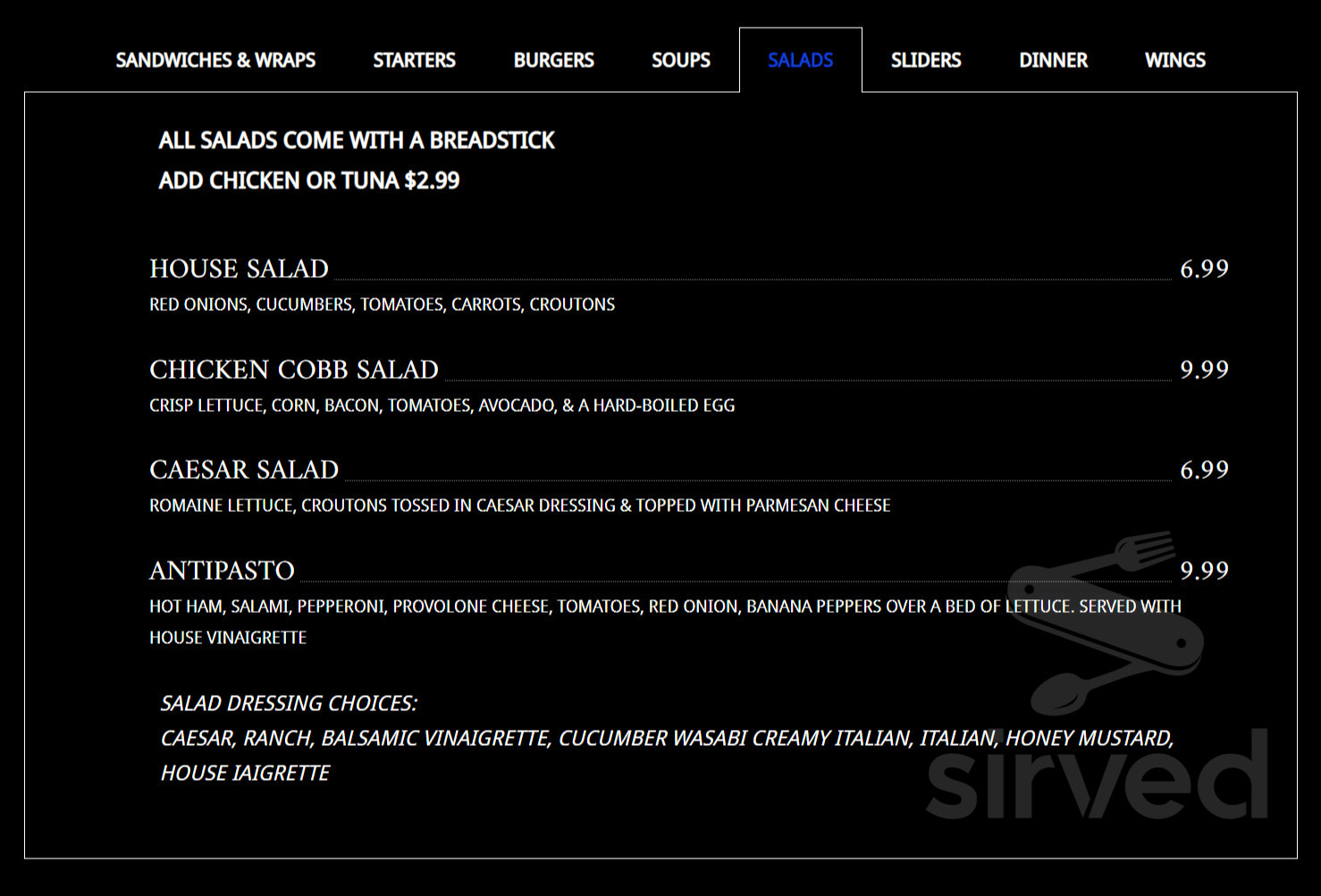 Menu for Tavern 12 in Warwick, Rhode Island, United States