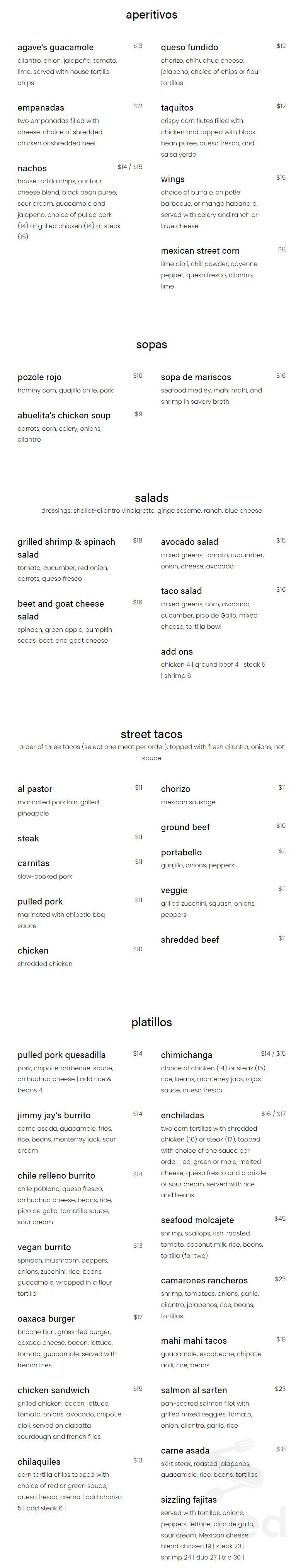 Agaves Mexican Grill menu in Great Barrington, Massachusetts, USA