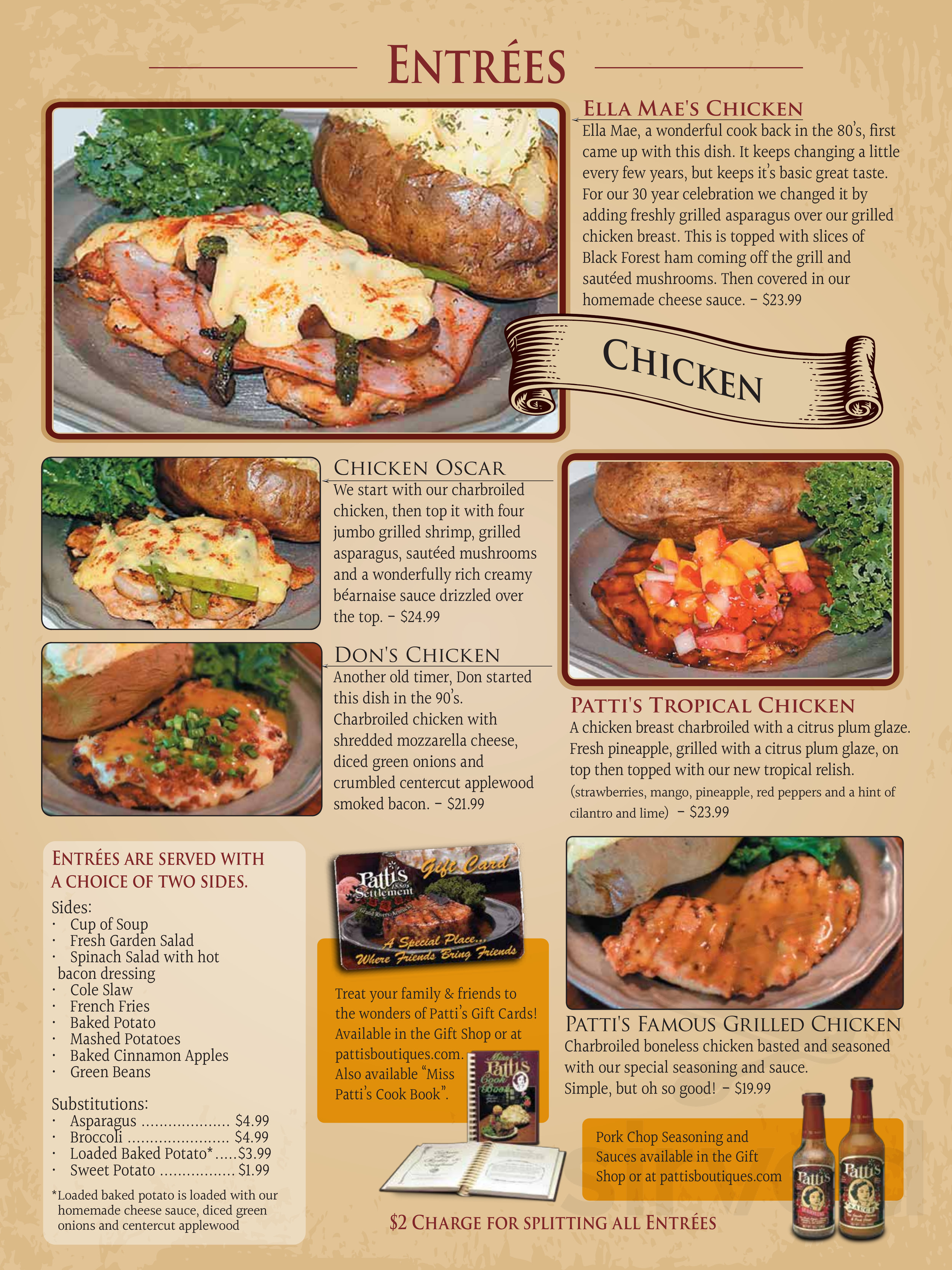 Menu - Grand Rivers KY's Patti's 1880's Settlement | Sirved