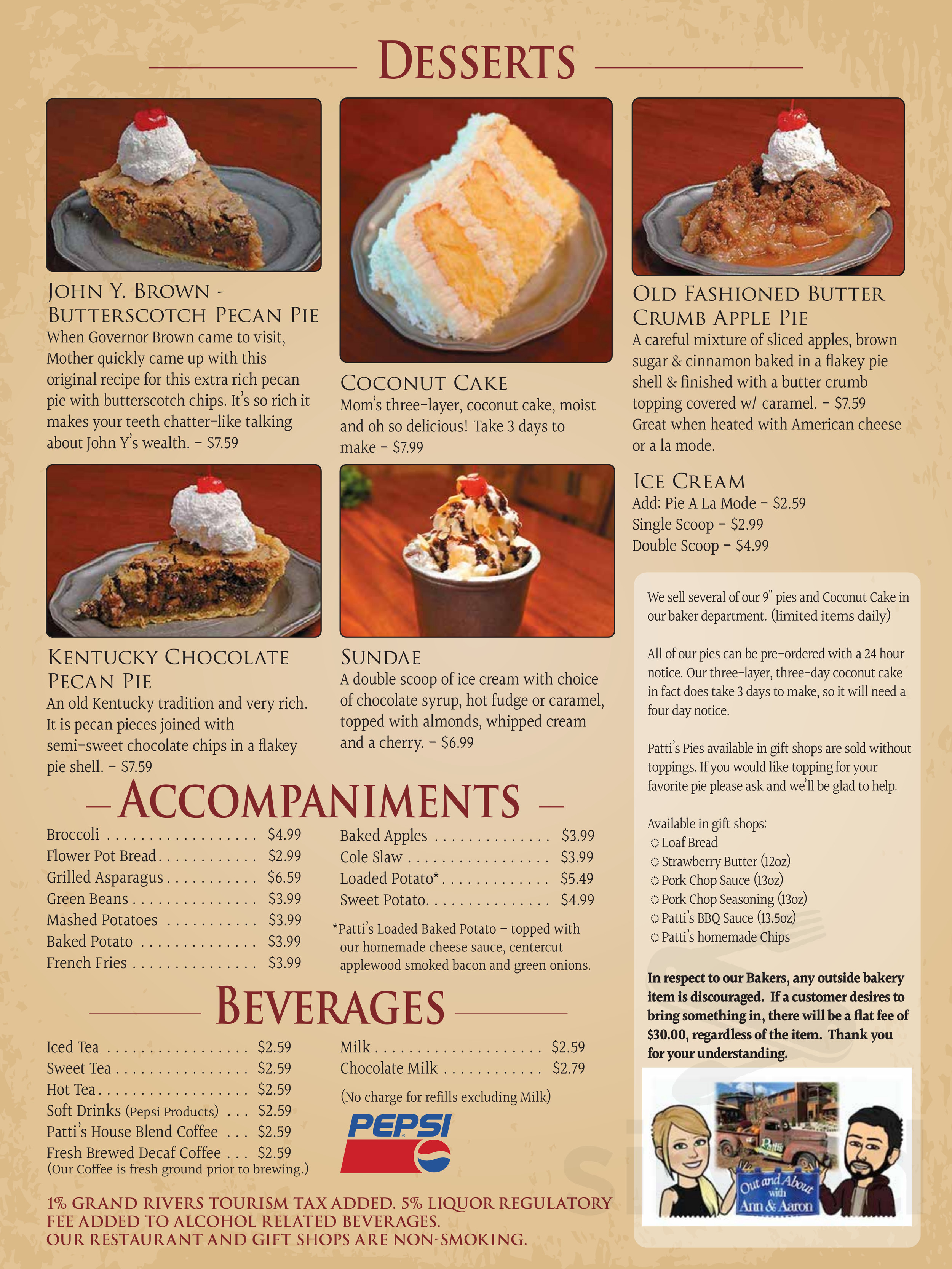 Menu - Grand Rivers KY's Patti's 1880's Settlement | Sirved