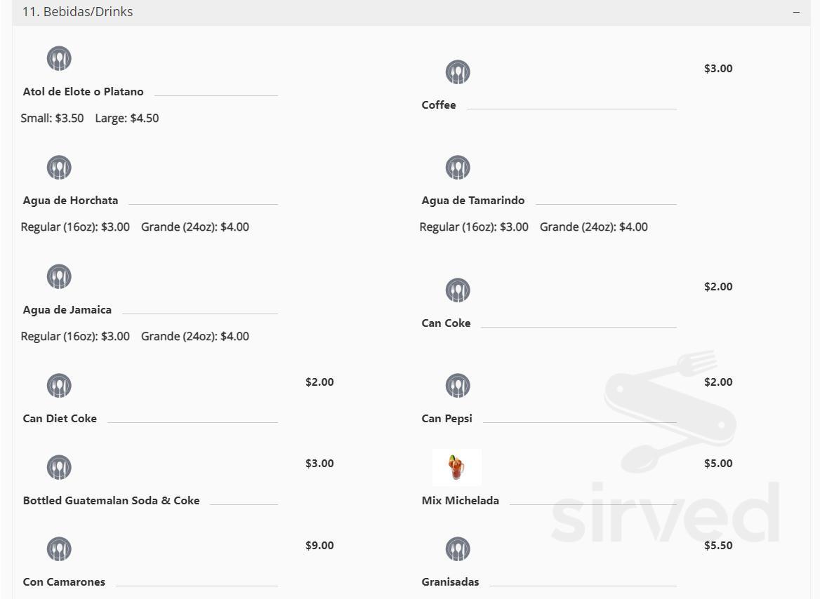 El Quetzal Guatemalan Restaurant menu in Chicago, Illinois, USA