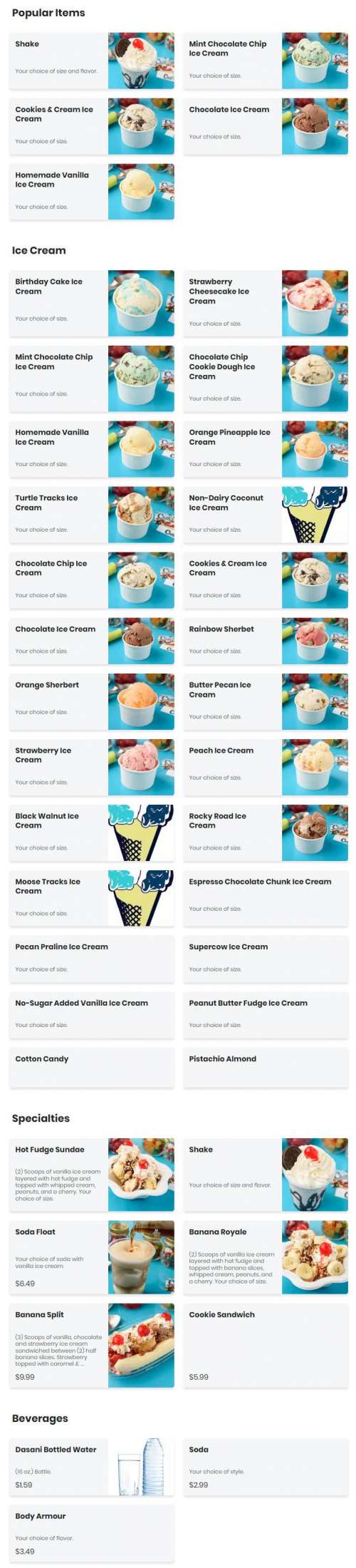 Chillville Creamery menu in Gulfport, Mississippi, USA