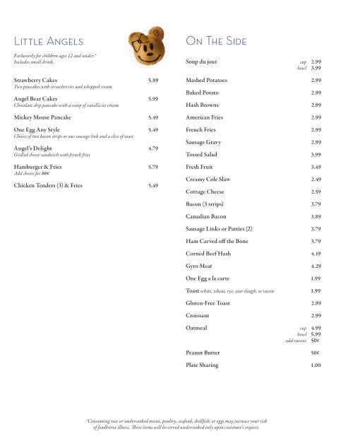 Angel's Restaurant menu in Appleton, Wisconsin, USA