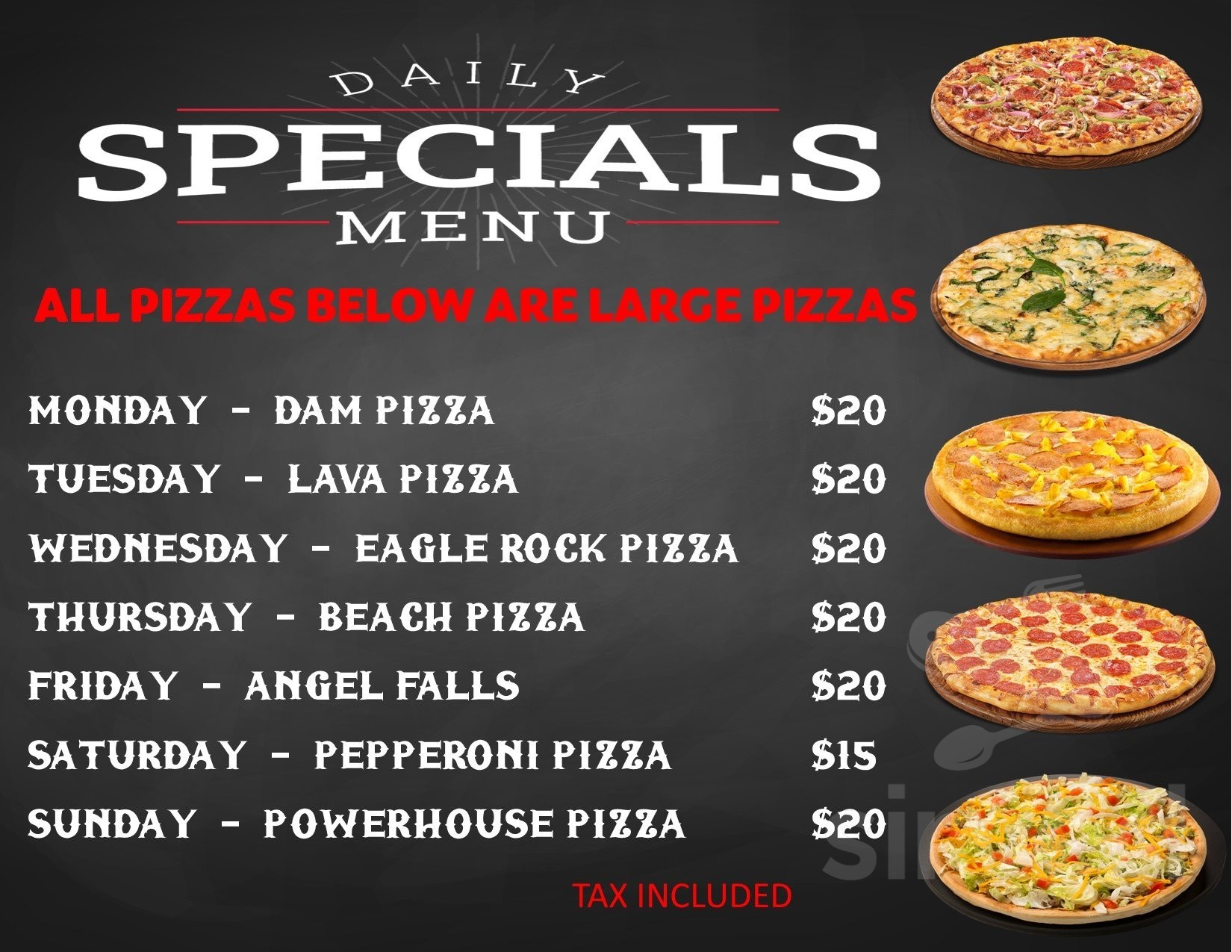 Menu for The Dam Pizza Place in American Falls, ID | Sirved