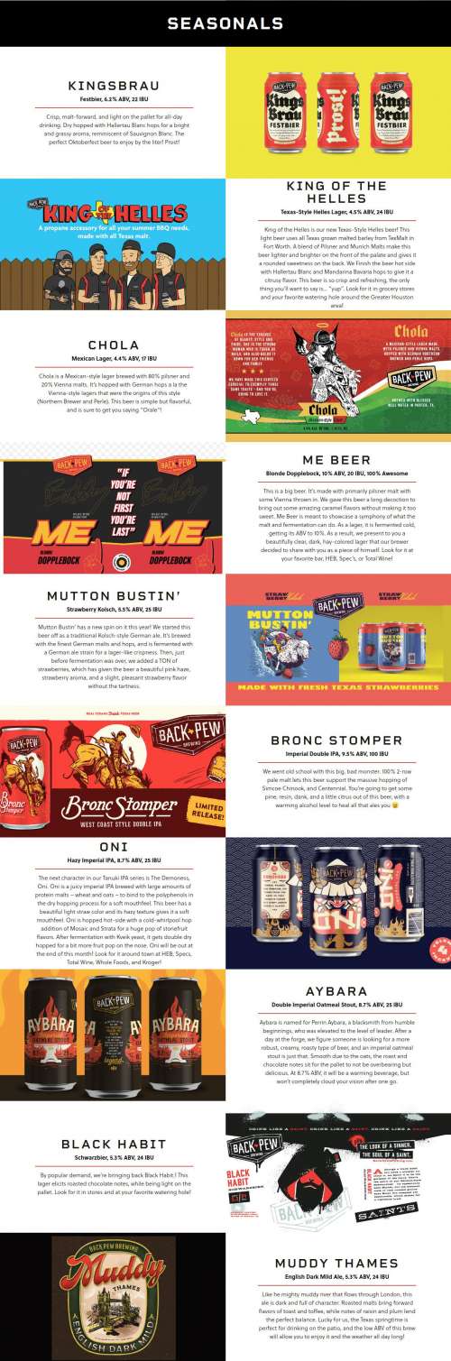Back Pew Brewing Company menu in Porter, Texas, USA