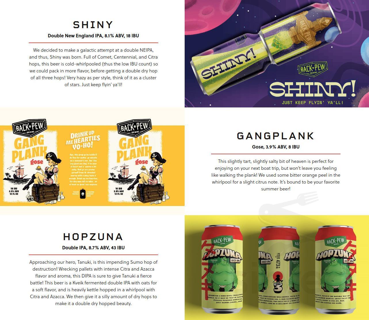 Back Pew Brewing Company menu in Porter, Texas, USA