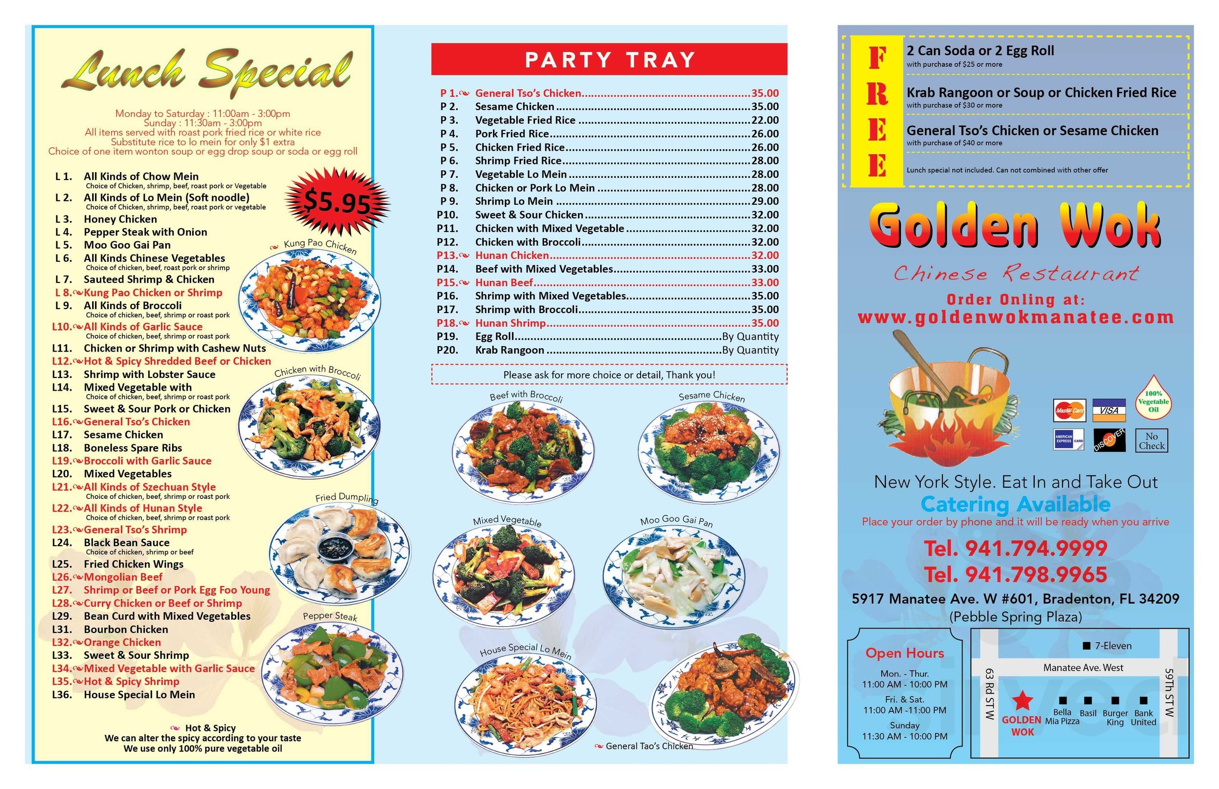 Golden Wok menu in Bradenton, Florida, USA