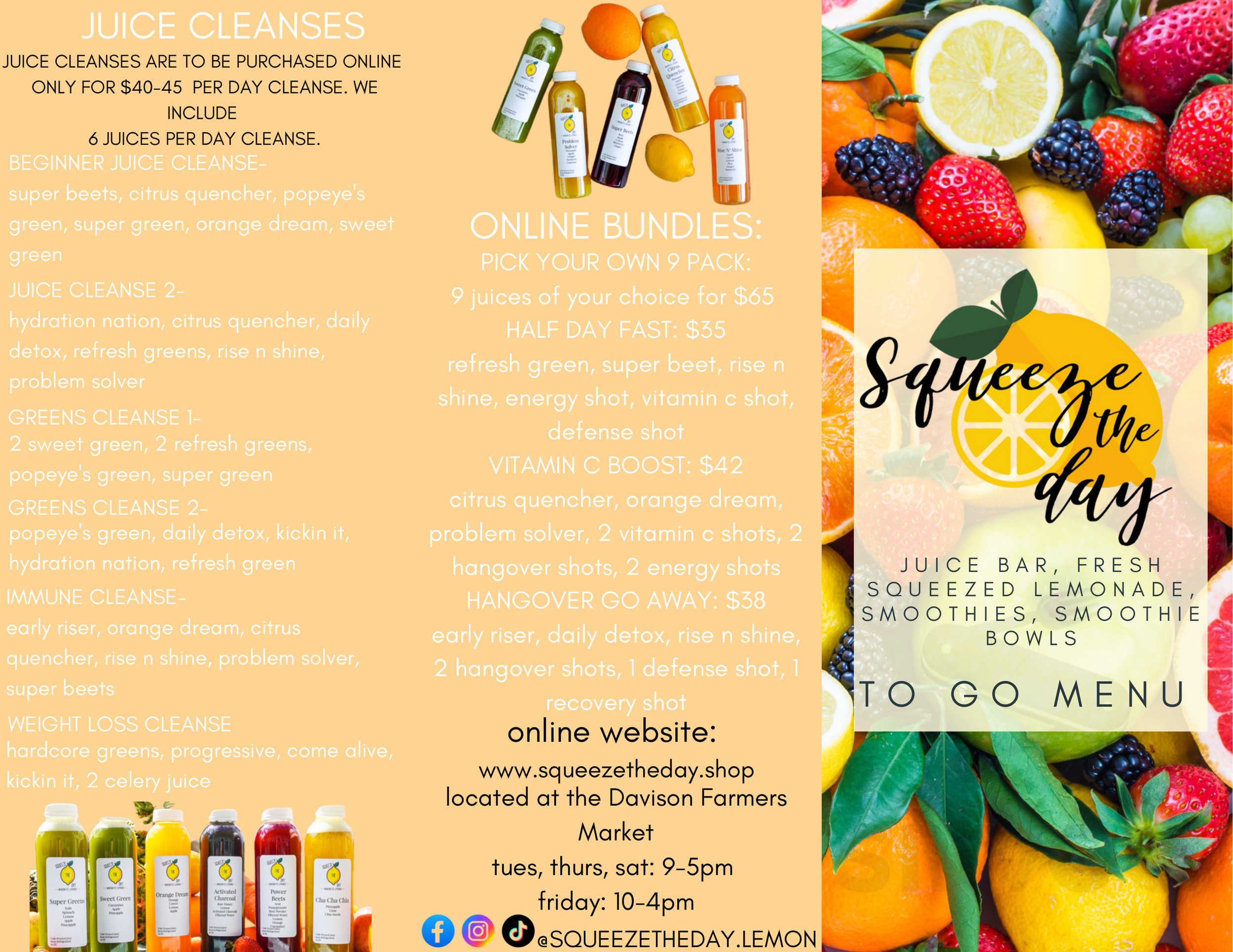 Squeeze The Day menu in Davison, Michigan, USA