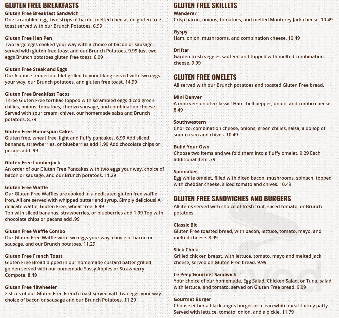 Le Peep Breakfast & Lunch menu in Mt Prospect, Illinois, USA