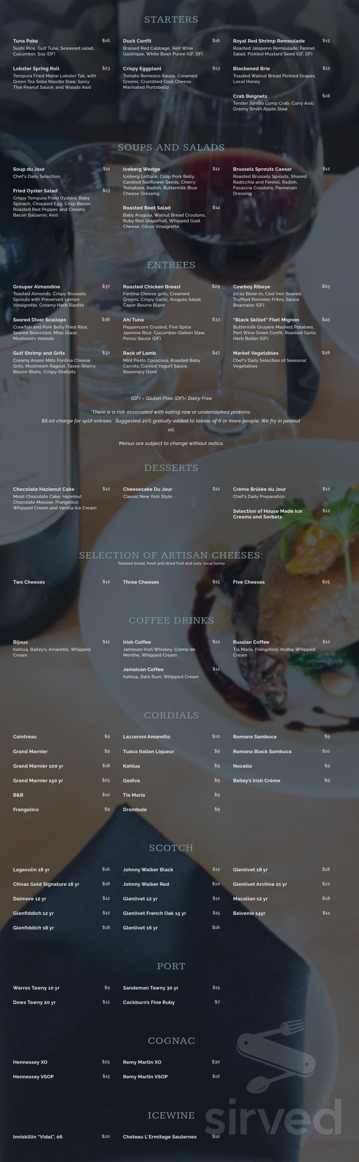 Bistro Bijoux menu in Miramar Beach, Florida, USA