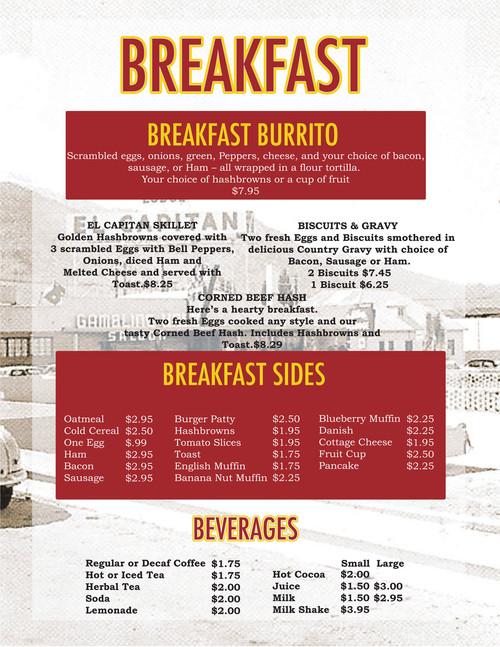 El Capitan Restaurant menu in Hawthorne, Nevada, USA