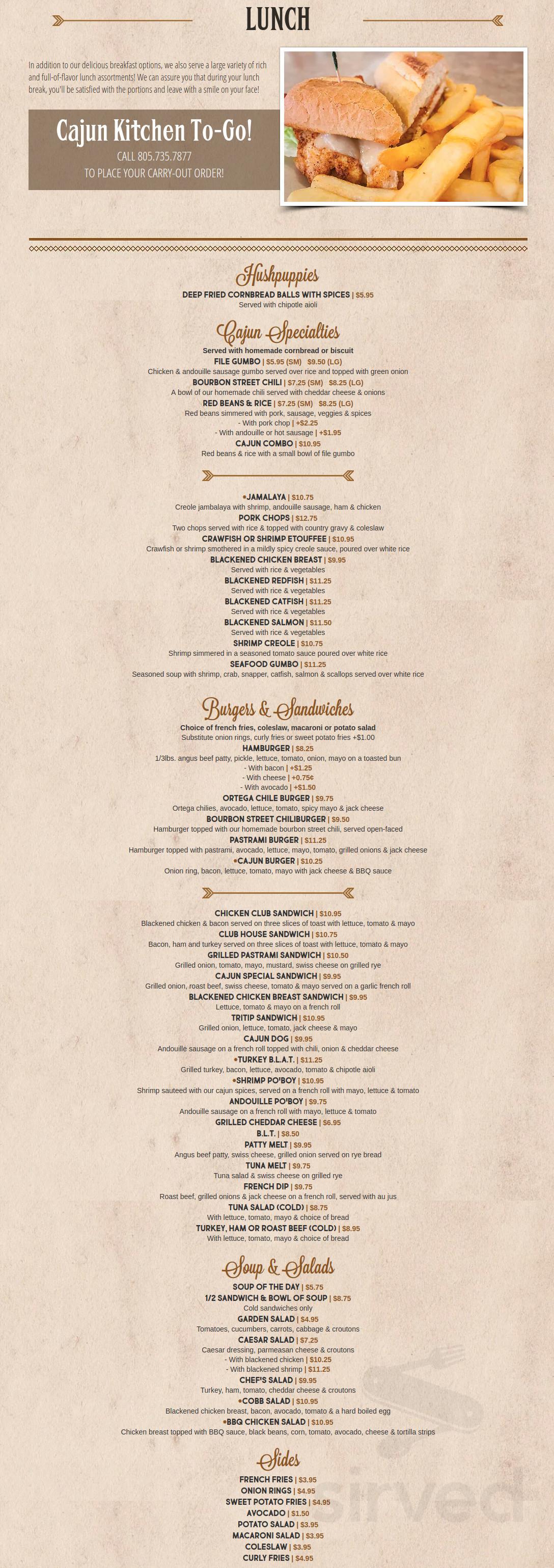 Cajun Kitchen Cafe menu in Lompoc, California, USA