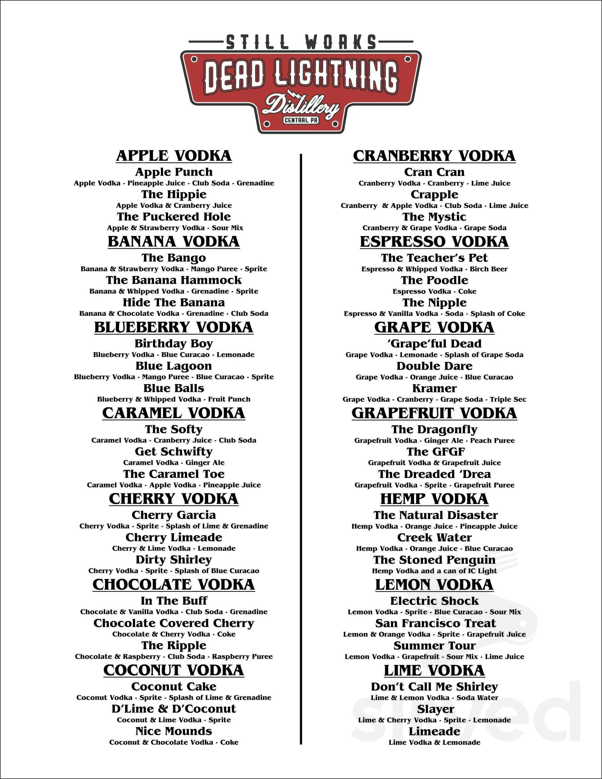 Dead Lightning Distillery menu in New Cumberland, Pennsylvania, USA