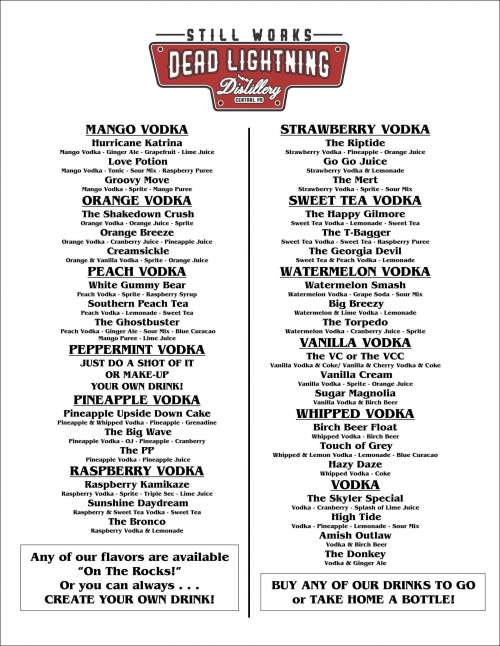 Dead Lightning Distillery menu in New Cumberland, Pennsylvania, USA
