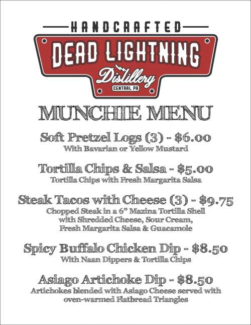 Dead Lightning Distillery menu in New Cumberland, Pennsylvania, USA