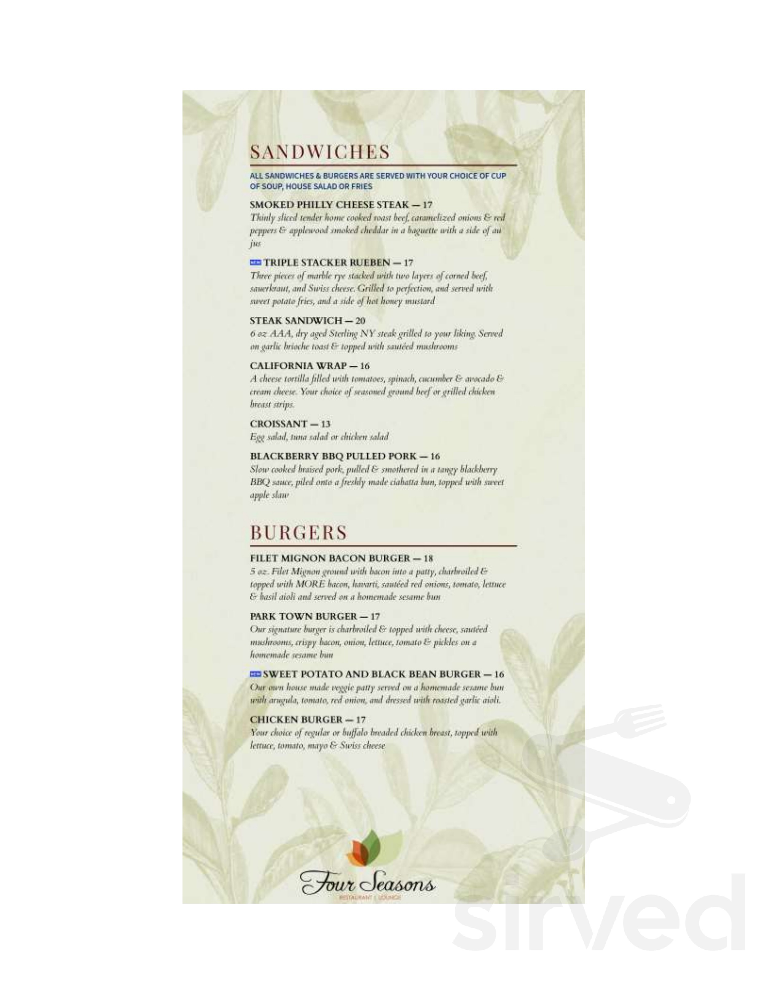 Four Seasons Restaurant & Lounge menus in Saskatoon, Saskatchewan, Canada