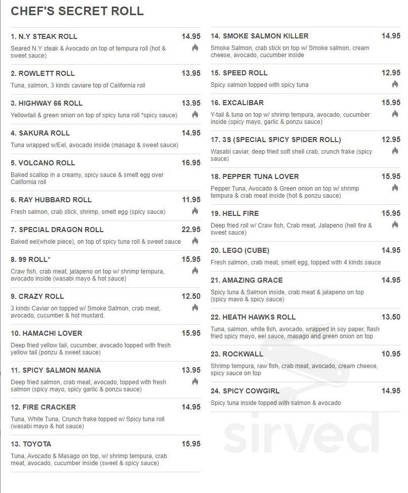 TOKYO HANA menu in Rowlett, Texas, USA