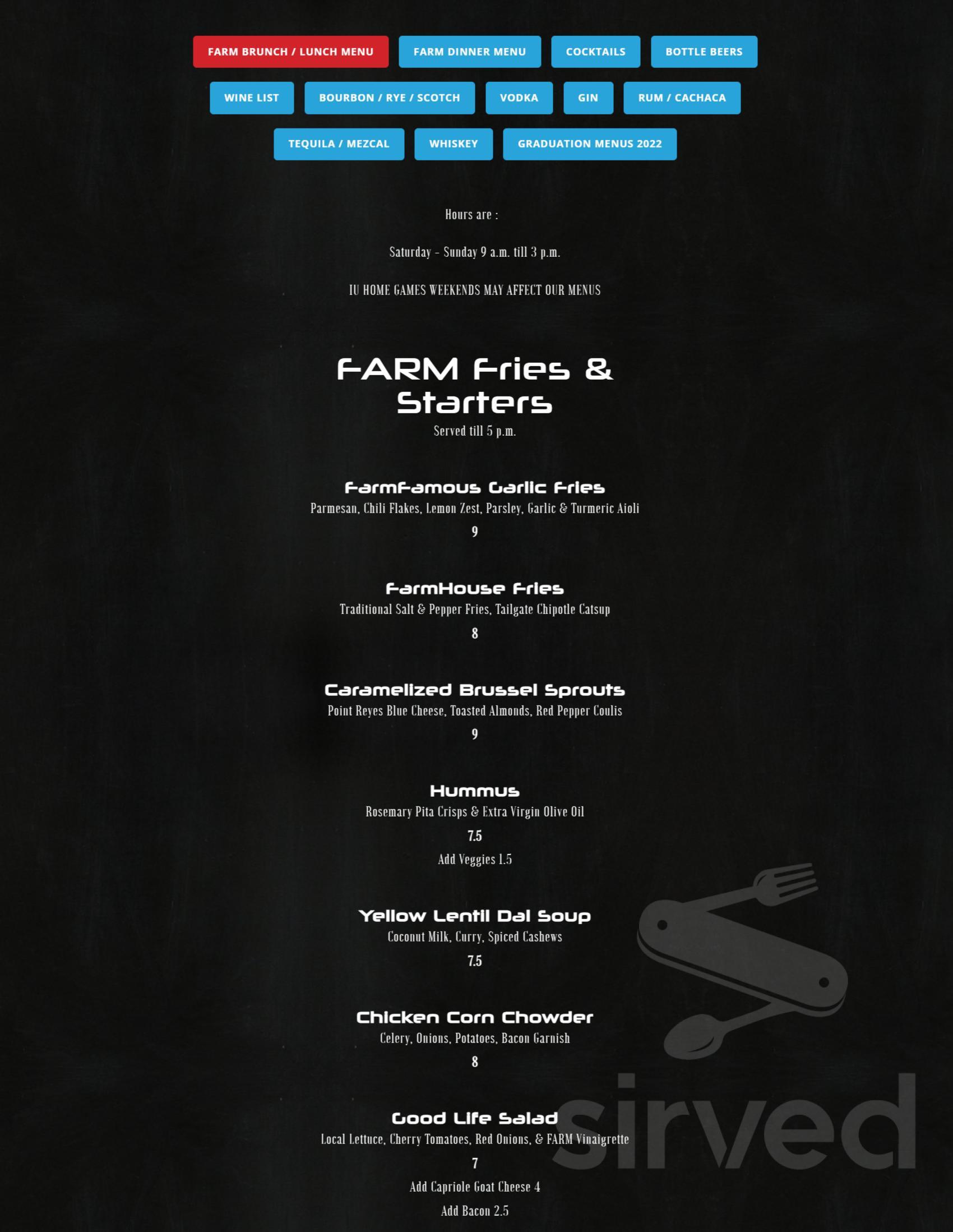 Menu - Bloomington IN's FARMbloomington | Sirved