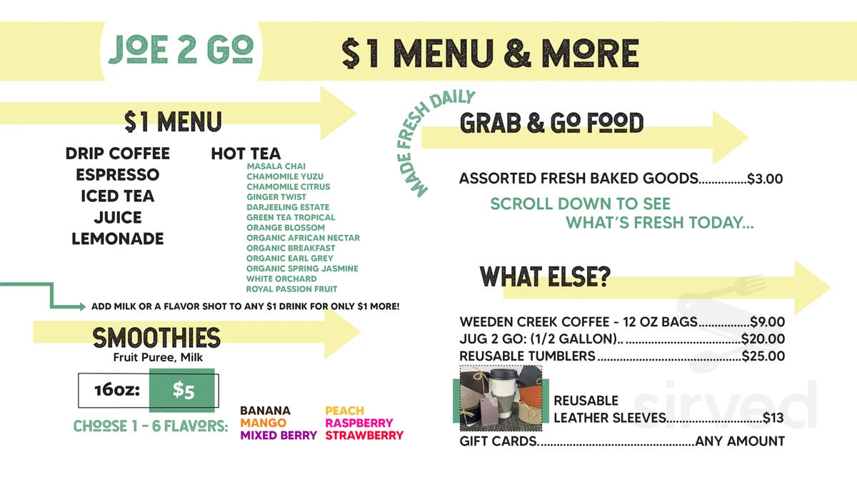 Joe 2 Go menu in Prairie du Chien, Wisconsin, USA