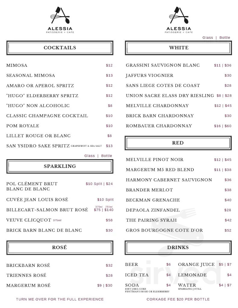 Menu - Santa Barbara CA's ALESSIA Patisserie and Cafe | Sirved