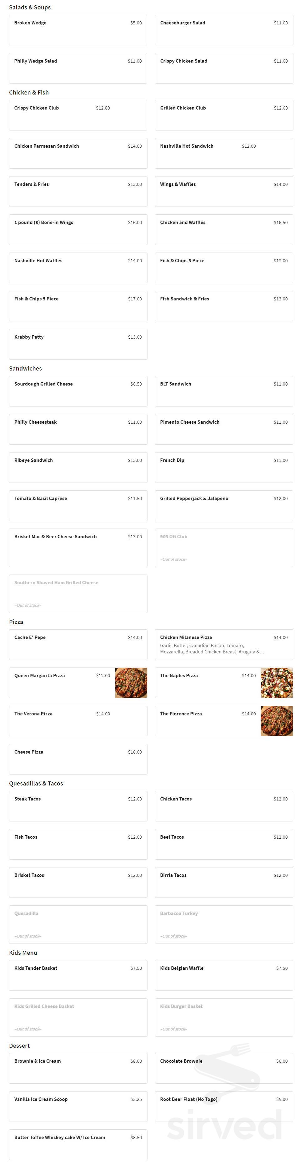 903 Brewers menu in Sherman, Texas, USA