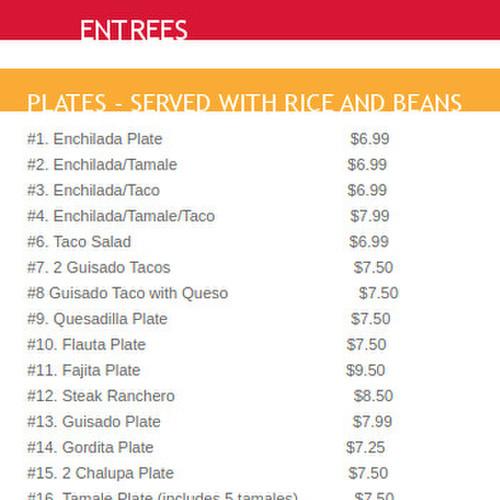 Plano Tortilla & Tamale Factory menu in Plano, Texas, USA