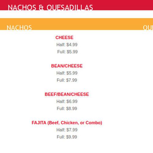 Plano Tortilla & Tamale Factory menu in Plano, Texas, USA