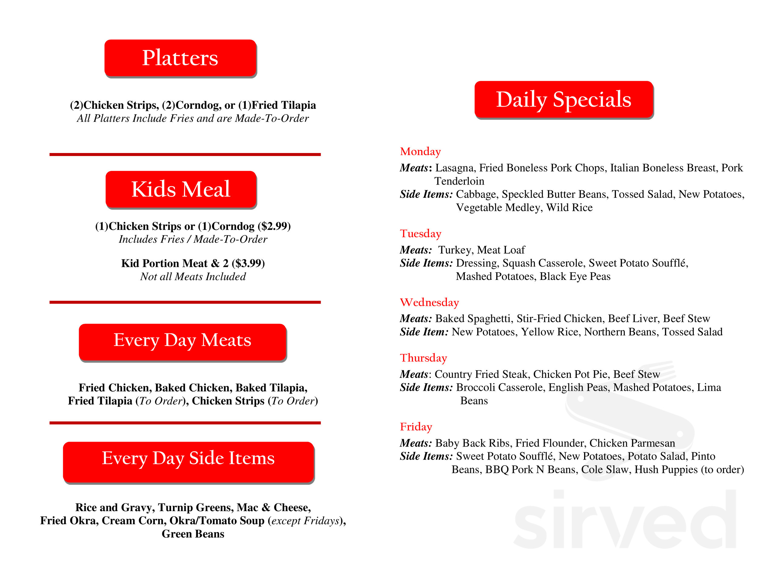 Oj's Diner menu in Easley, South Carolina, USA