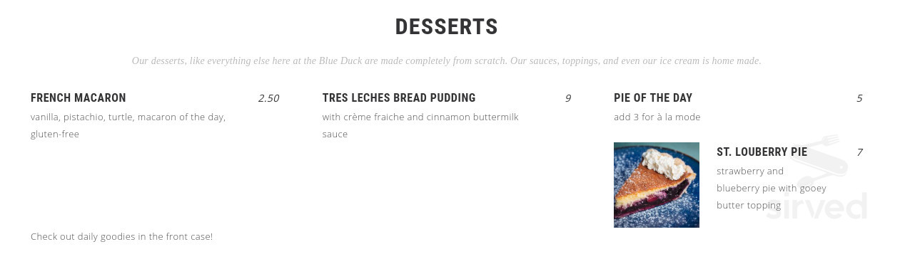 The Blue Duck menu in Maplewood, Missouri, USA