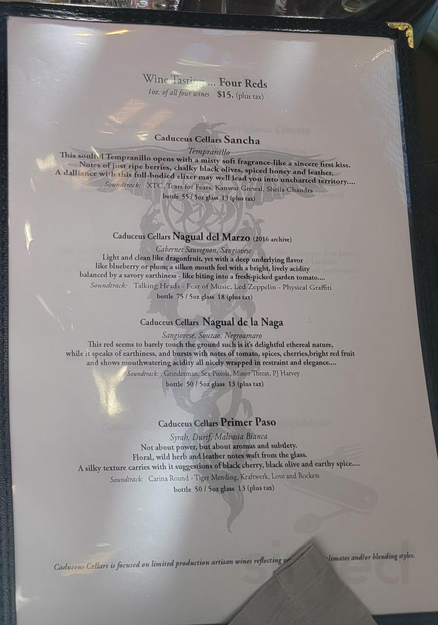 Caduceus Cellars and Merkin Vineyards Tasting Room menu in Jerome ...