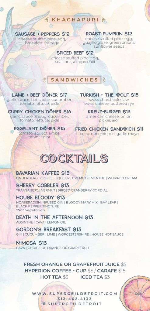 Supergeil menu in Detroit, Michigan, USA