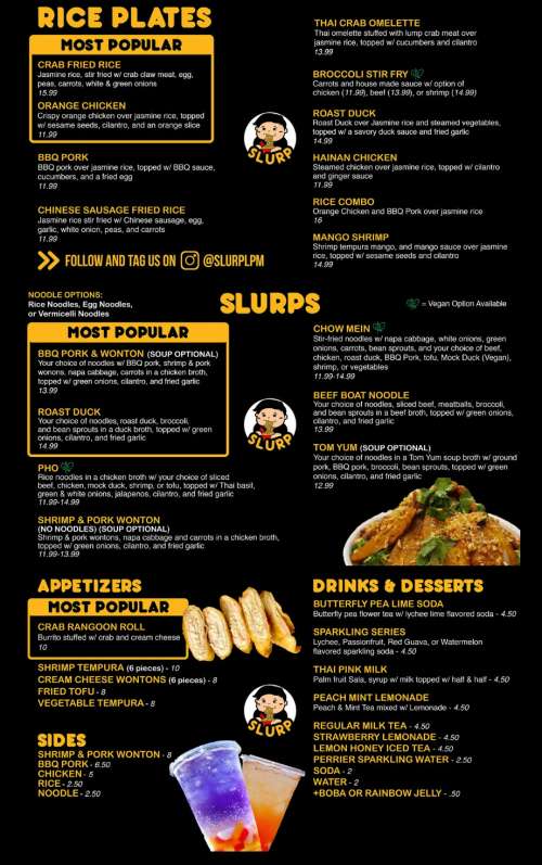 Slurp menu in San Diego, California, USA