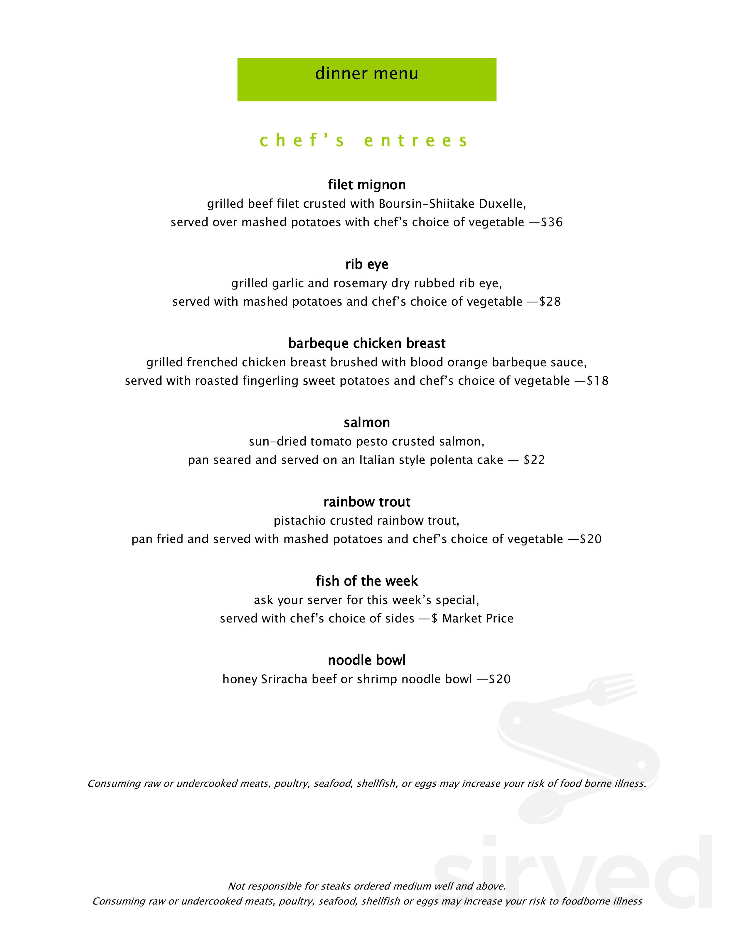 Mela Urban Bistro menu in Springfield, Ohio, USA