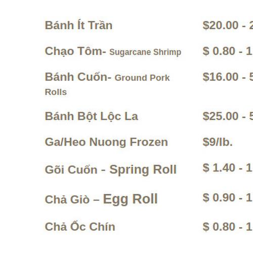 Cha Ca Long Phung menu in San Jose, California, USA