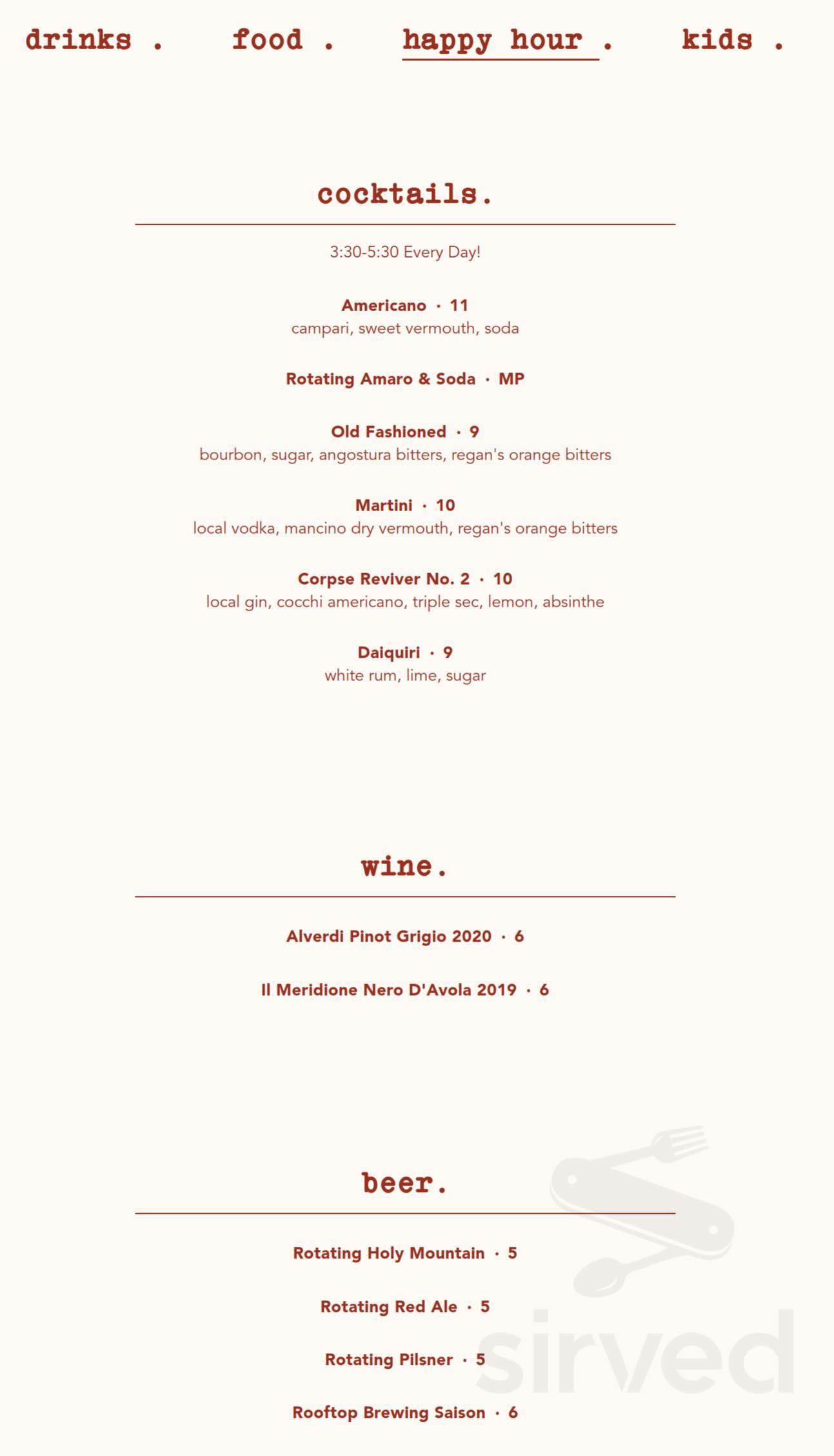 Fiasco menu in Seattle, Washington, USA