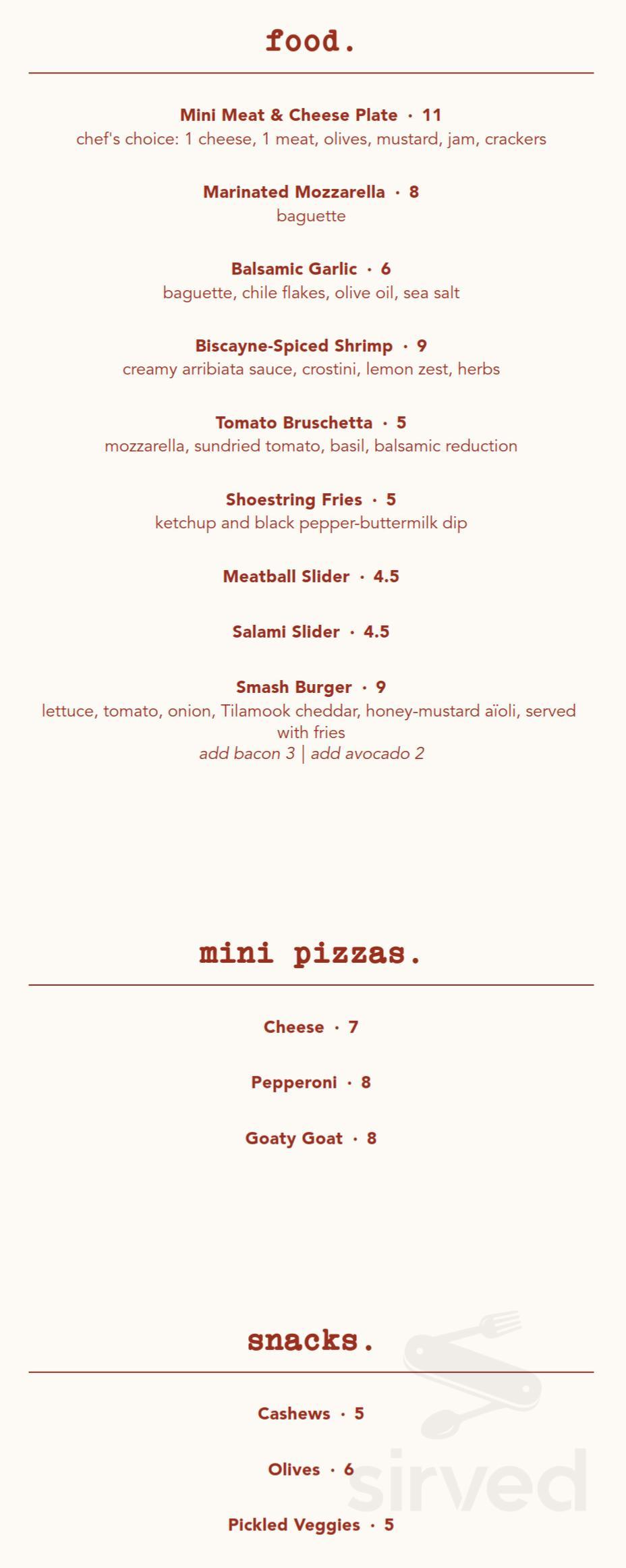 Fiasco menu in Seattle, Washington, USA