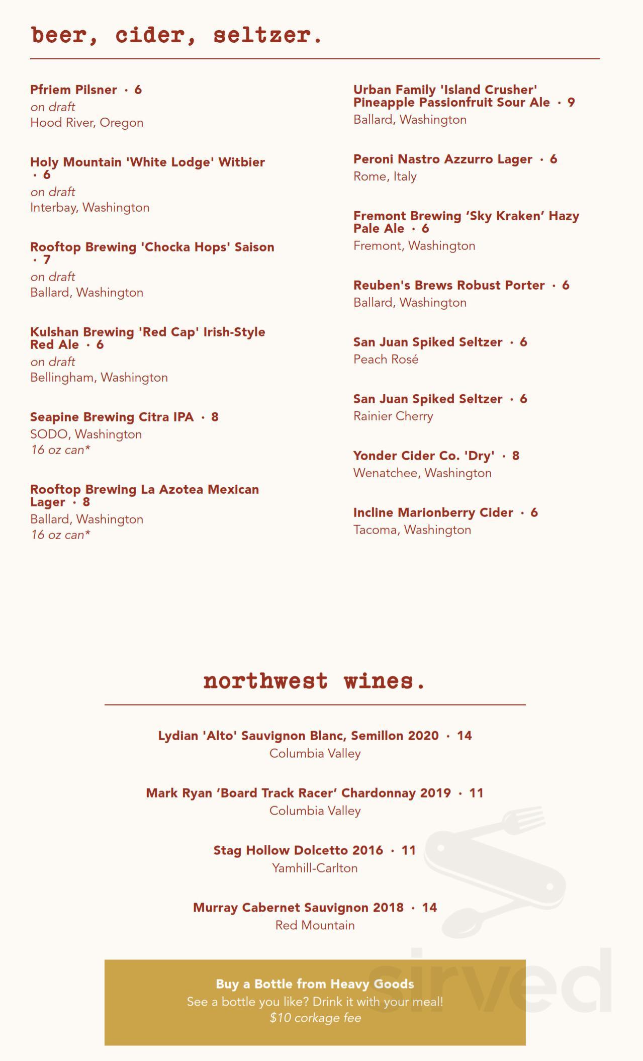 Fiasco menu in Seattle, Washington, USA